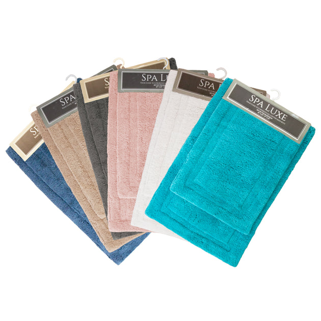 Spa Luxe 2-Piece Bath Rug Set, 17x23 & 20x30, Solid Colors, Cotton wit ...